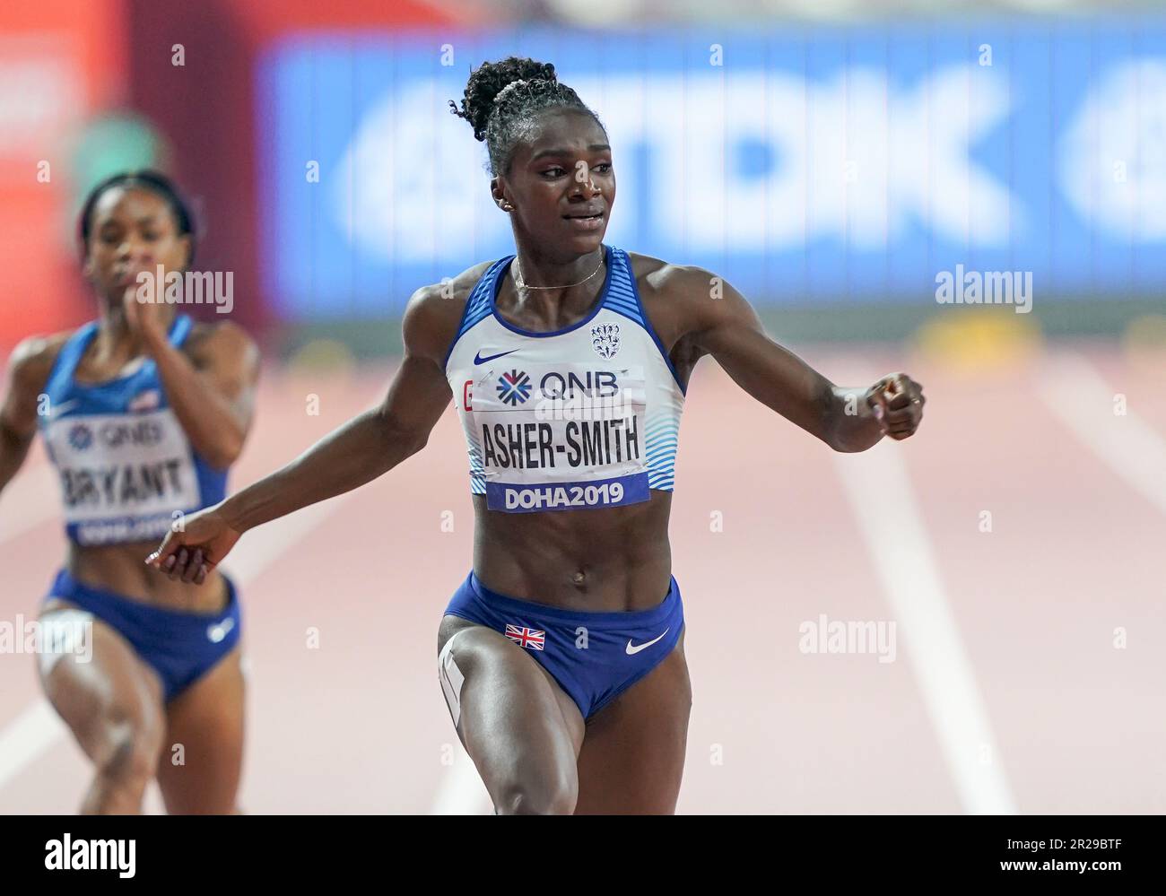 Dina Asher-Smith running the 200m at the 2019 World Athletics ...