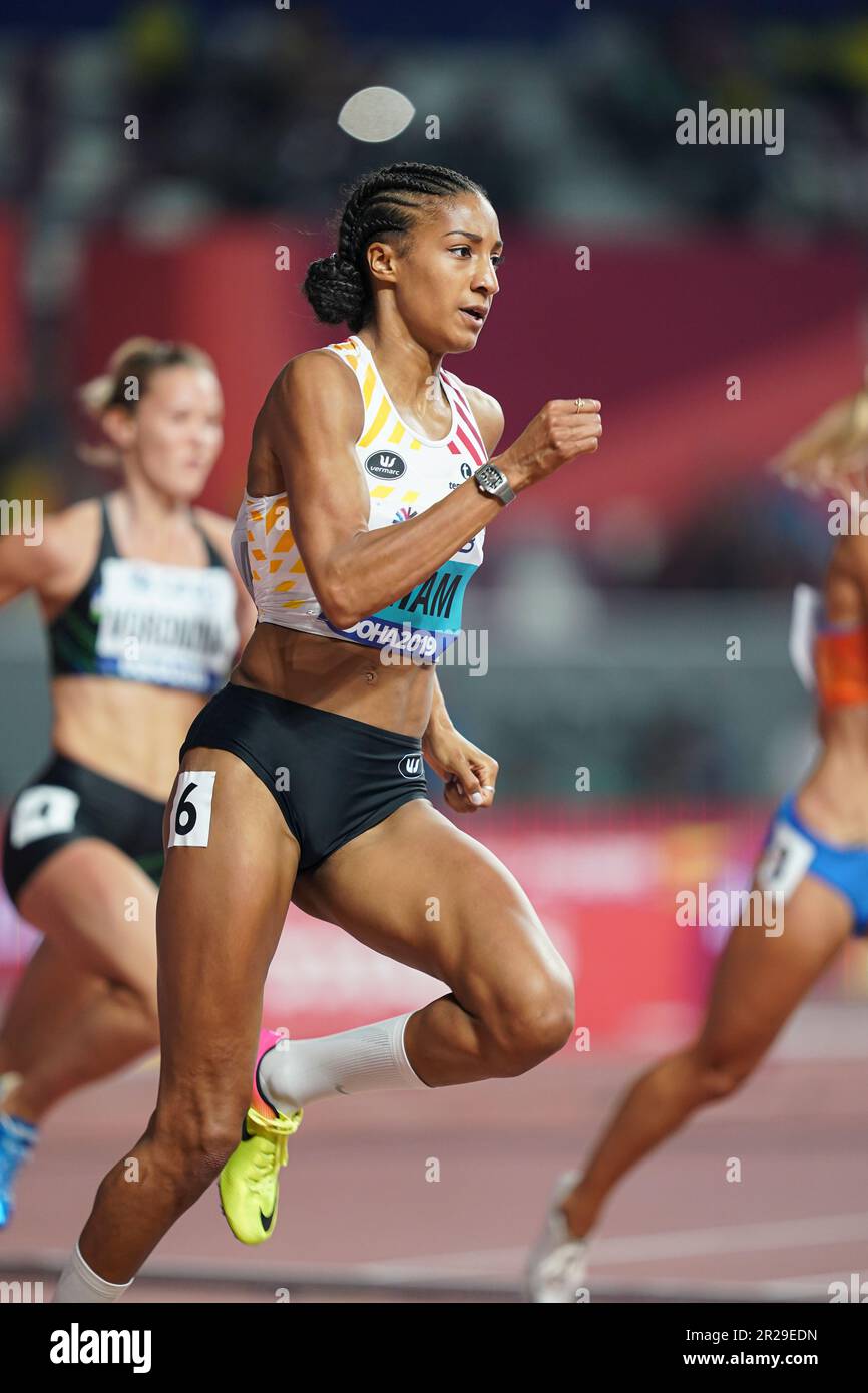 Nafissatou Thiam participating in the heptathlon 200m at the 2019 World ...