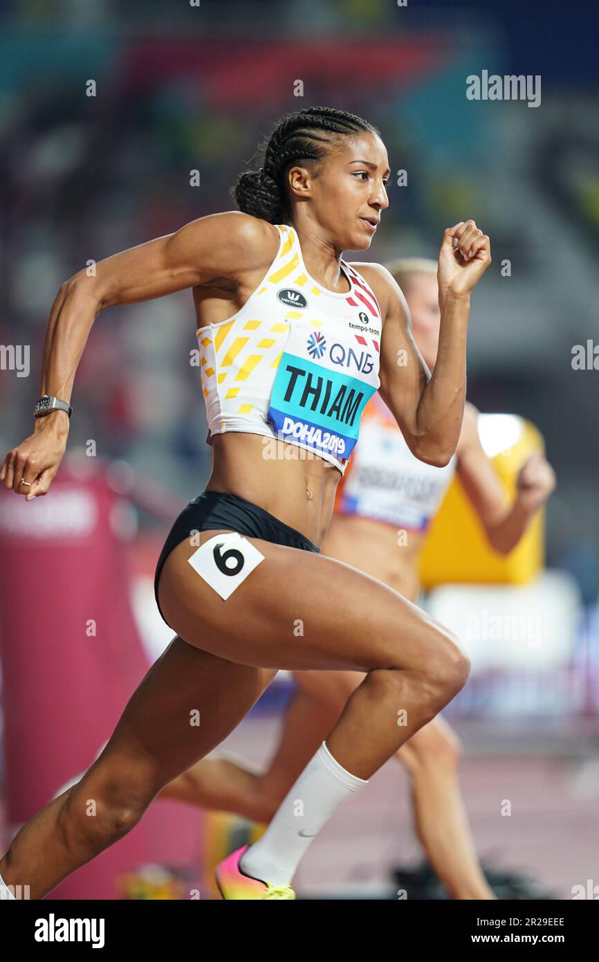 Nafissatou Thiam participating in the heptathlon 200m at the 2019 World ...