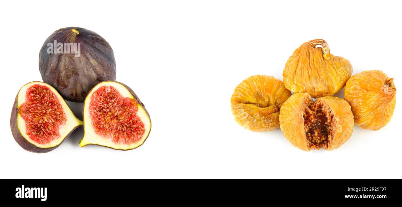 Figs fresh and dried fruit isolated on white background. Wide photo ...