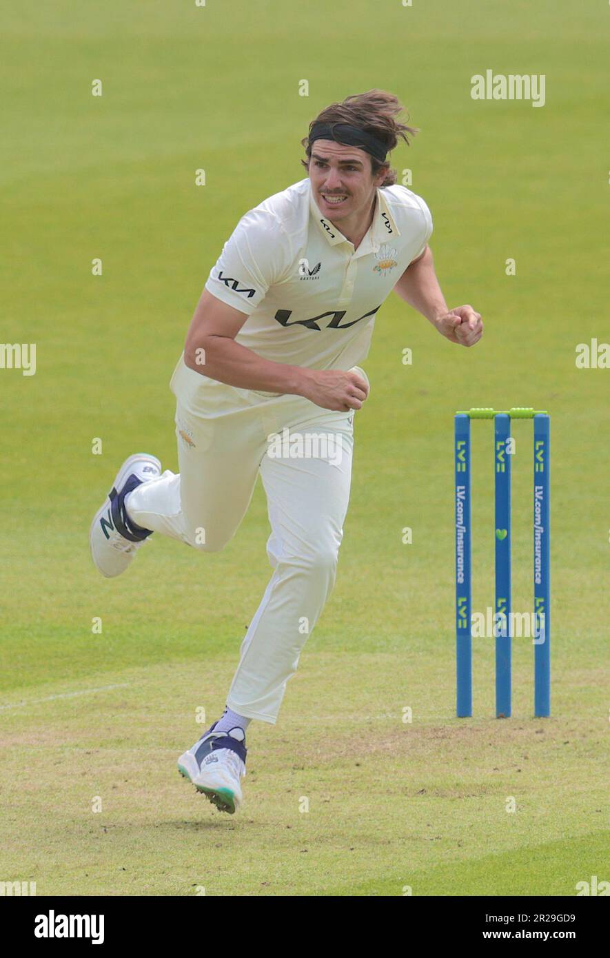 18 May , 2023, London, UK. Surrey’s Sean Abbott bowling as Surrey take ...