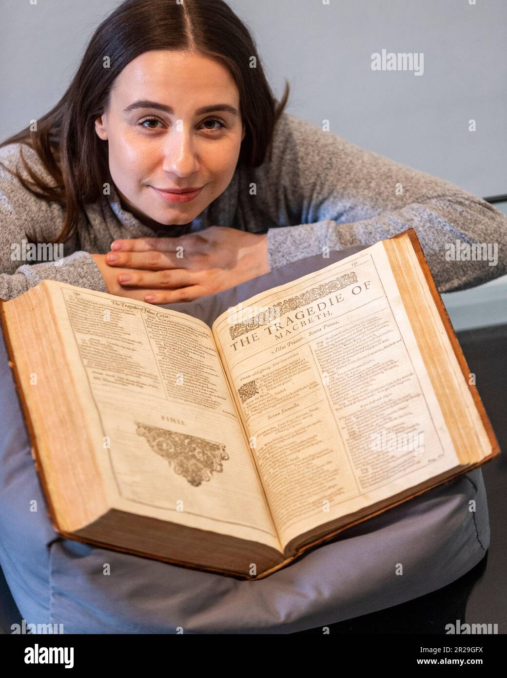 London, UK. 18 May 2023. A copy of Shakespeare’s First Folio is ...