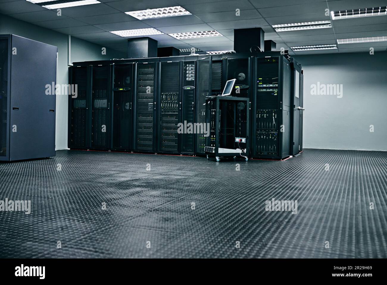 Server Room Empty Or Hardware For Internet Networking Connection Servers Or Cyber Security