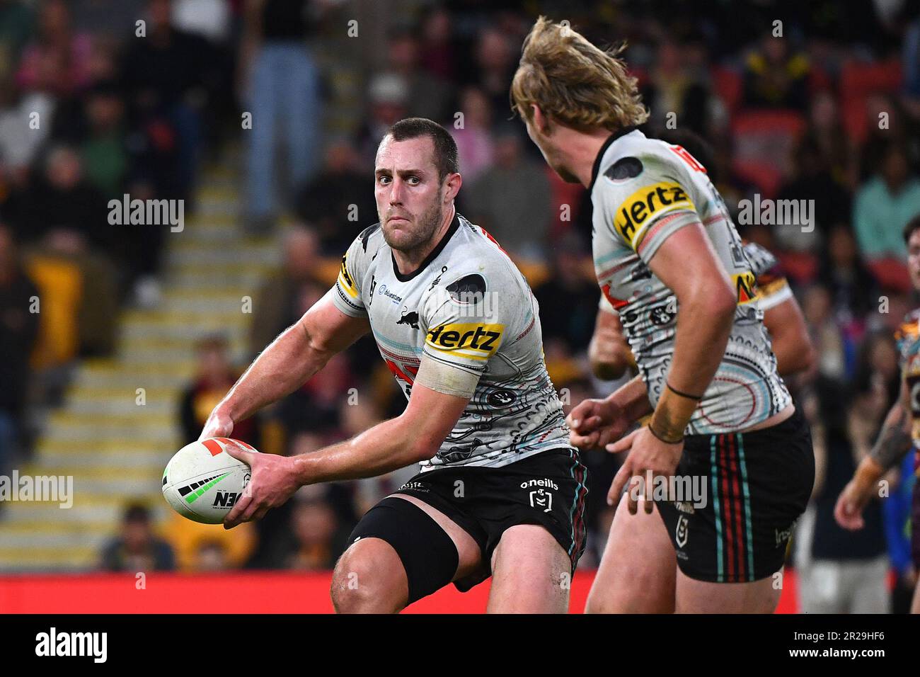 Isaah Yeo of the Panthers passes the ball during the NRL Round 12 match ...