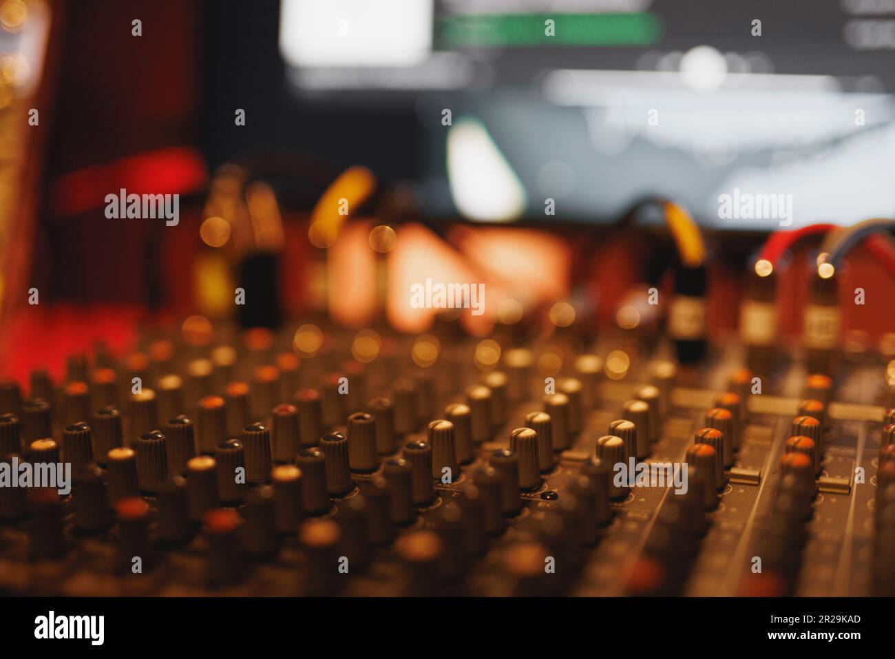 Sound equipment at a music studio. Sliders on a sound mixer Stock Photo ...