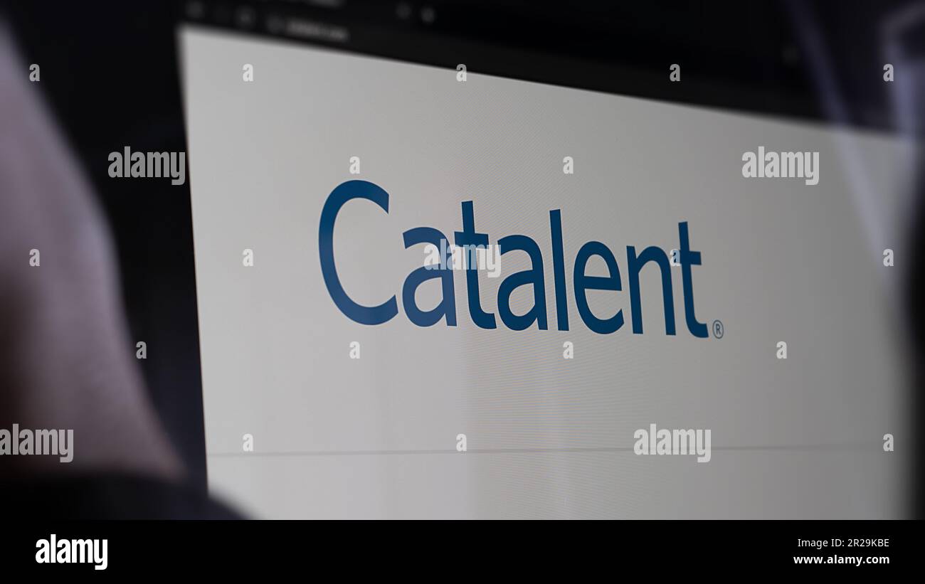 The logo of Catalent on a screen. A wall of screens with the Catalent's logo Stock Photo - Alamy