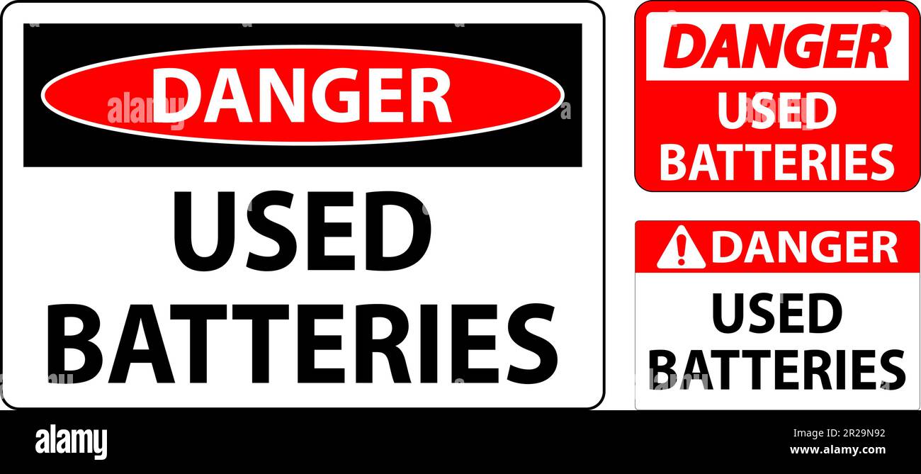 Danger Sign Used Batteries On White Background Stock Vector Image & Art ...