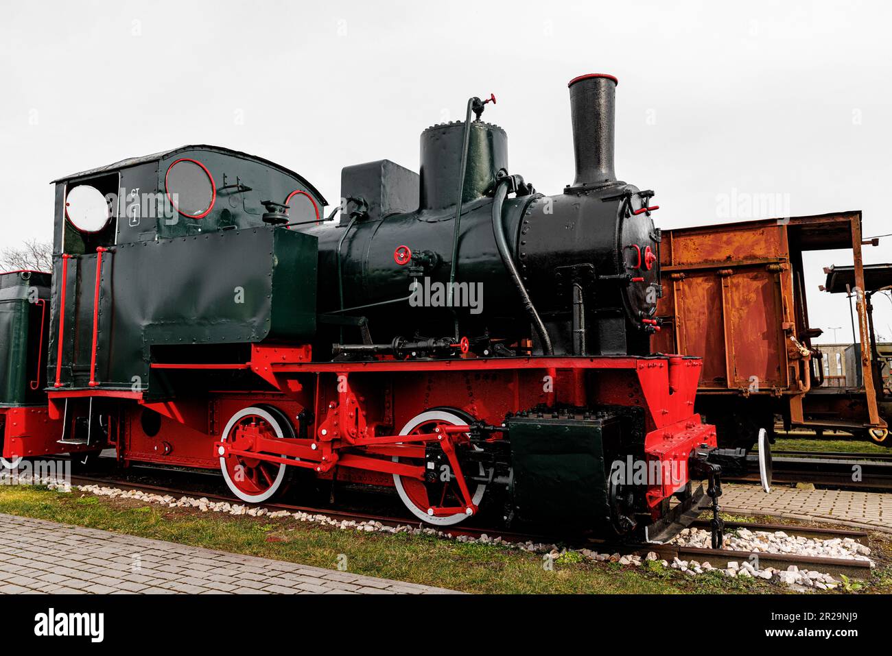 Classic steam engine at an open-air railway yard Stock Photo - Alamy