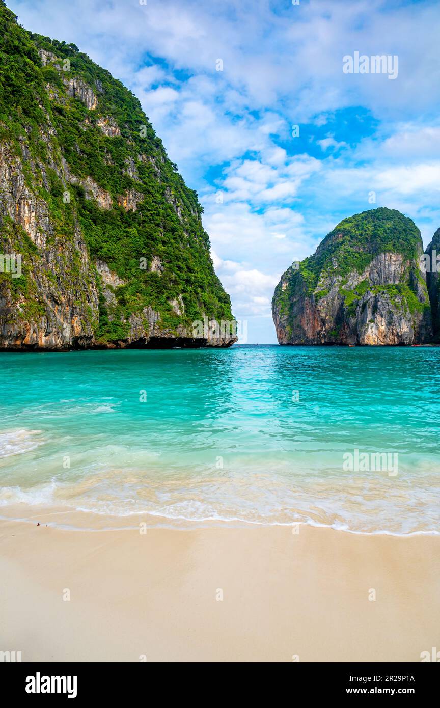 View of famous Maya Bay, Thailand. One of the most popular beach in the ...