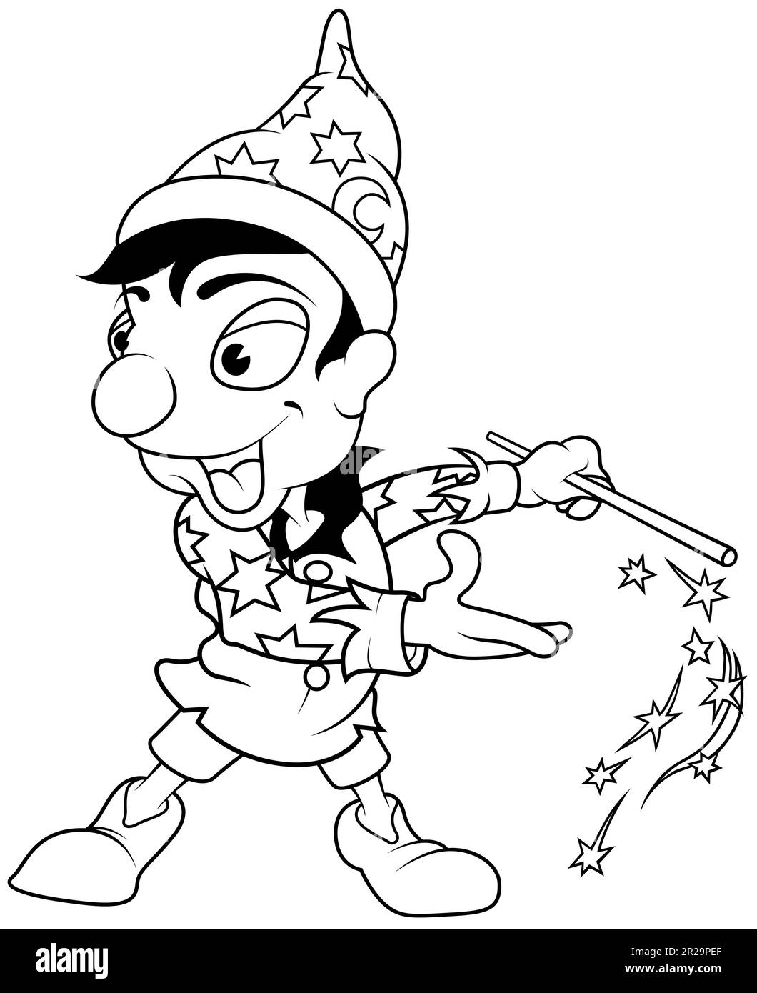 Drawing of a Smiling Magician with a Magic Wand Stock Vector Image ...