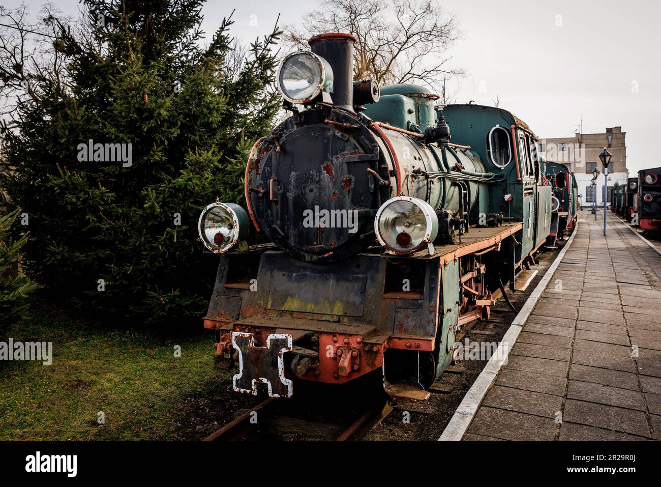 Classic steam engine at an open-air railway yard Stock Photo - Alamy