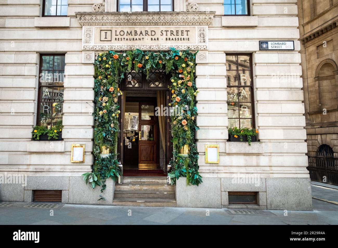 London- May 2023: 1 Lombard Street bar and restaurant at Bank Stock ...