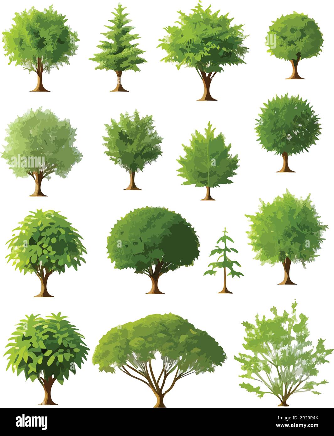 Amazing forest trees bushes plants art vector Stock Vector Image & Art ...