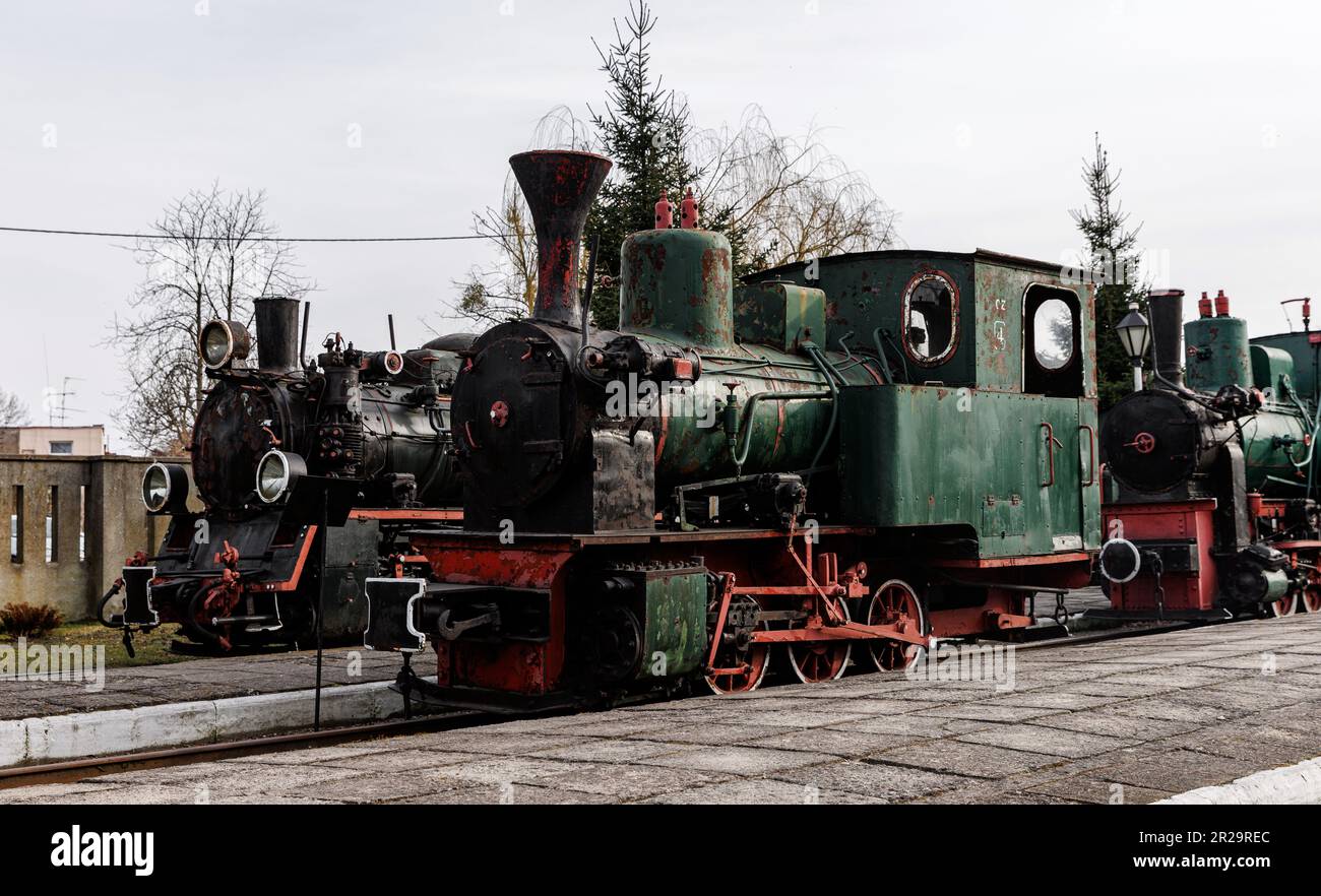 Retro locomotive, steam train parked in an outdoor depot Stock Photo ...