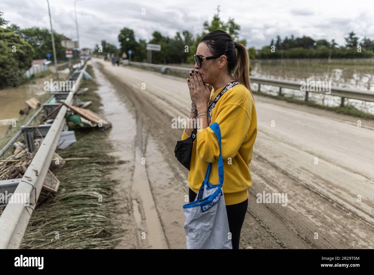 Faenza, Italy. 18th May, 2023. Local resident Federica Pizzuto cries ...