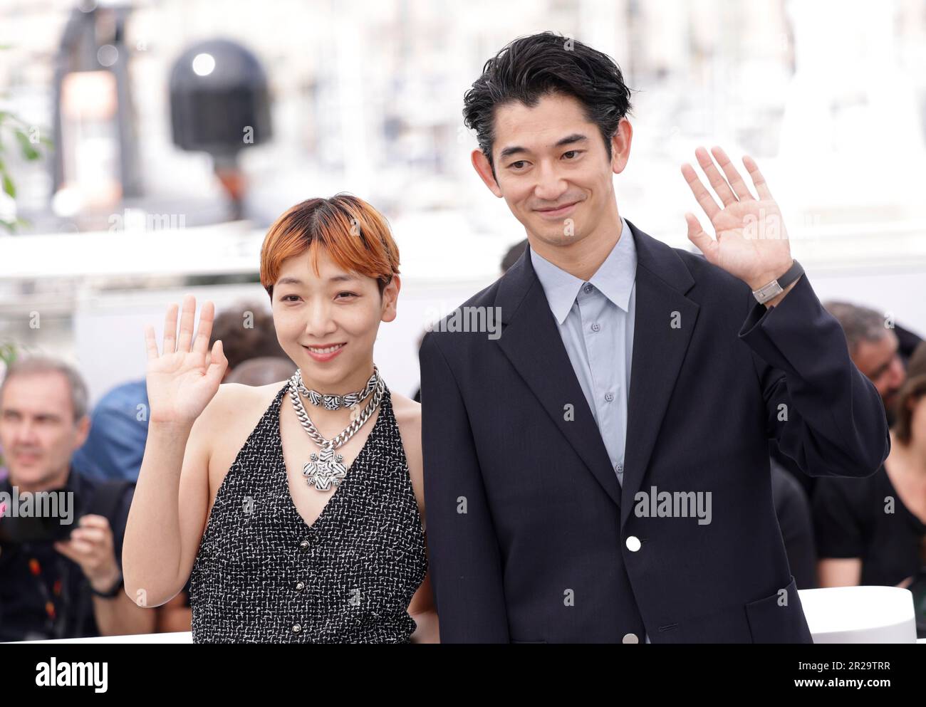 Sakura Ando, left, and Eita Nagayama pose for photographers at the photo call for the film ...