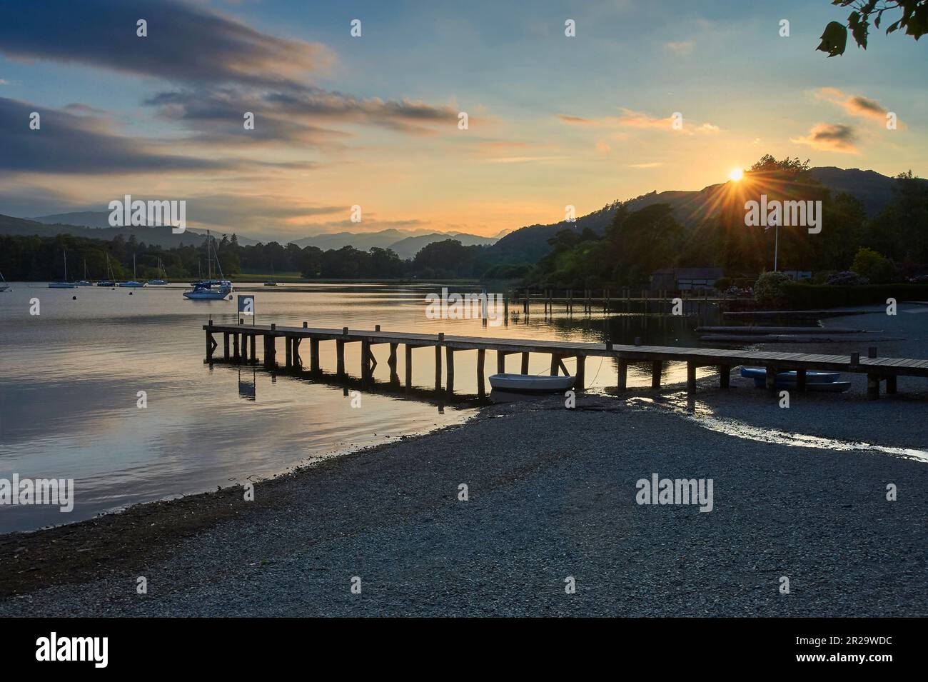 Lake Windermere at Ambleside waterhead at sunset, The Lake District ...