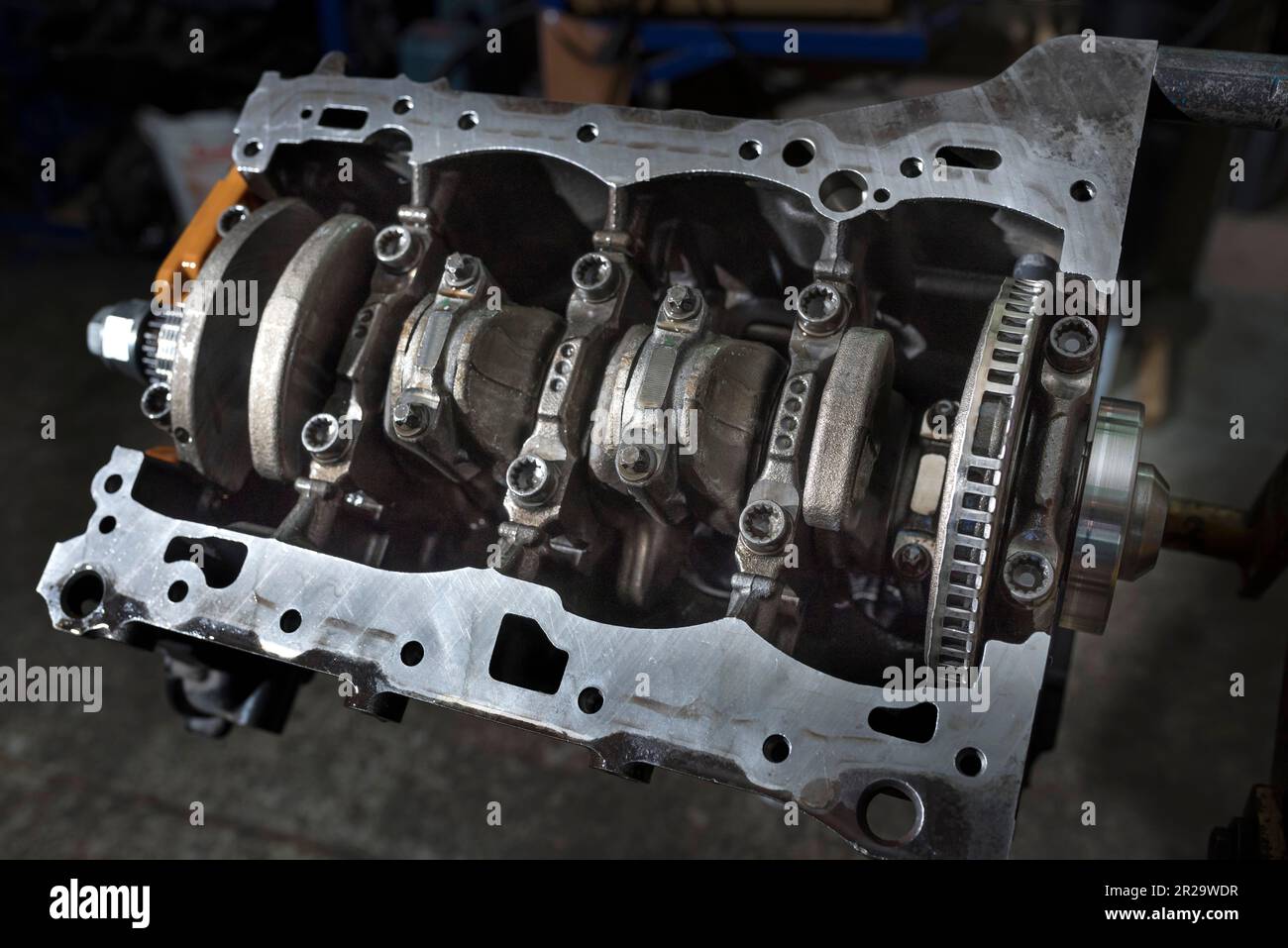 Details of a car engine in a garage for maintenance. Auto repair ...