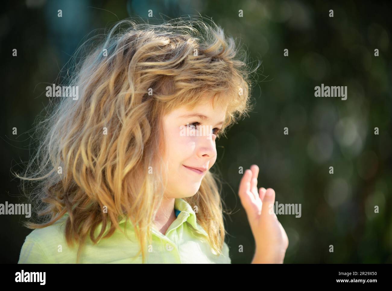 Profile kids face. Close-up portrait of a cute little boy in spring ...