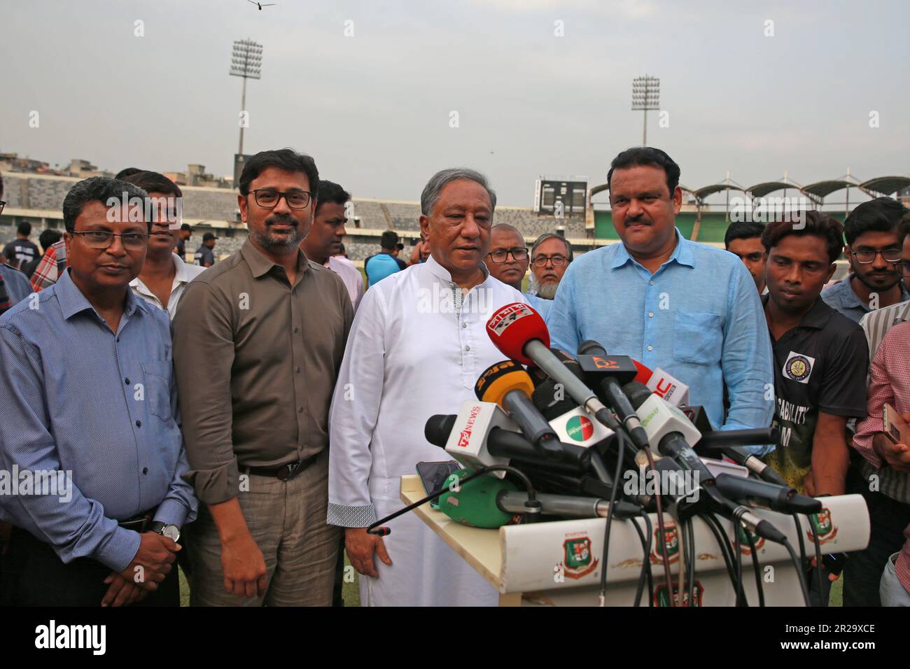 BCB president Nazmul Hasan MP speaks to journalists after prize giving ...