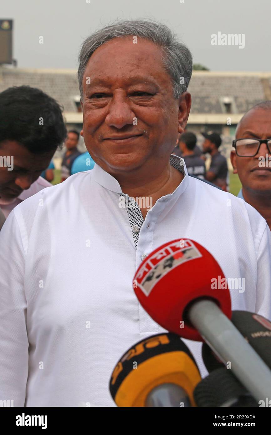 BCB president Nazmul Hasan MP speaks to journalists after prize giving ...