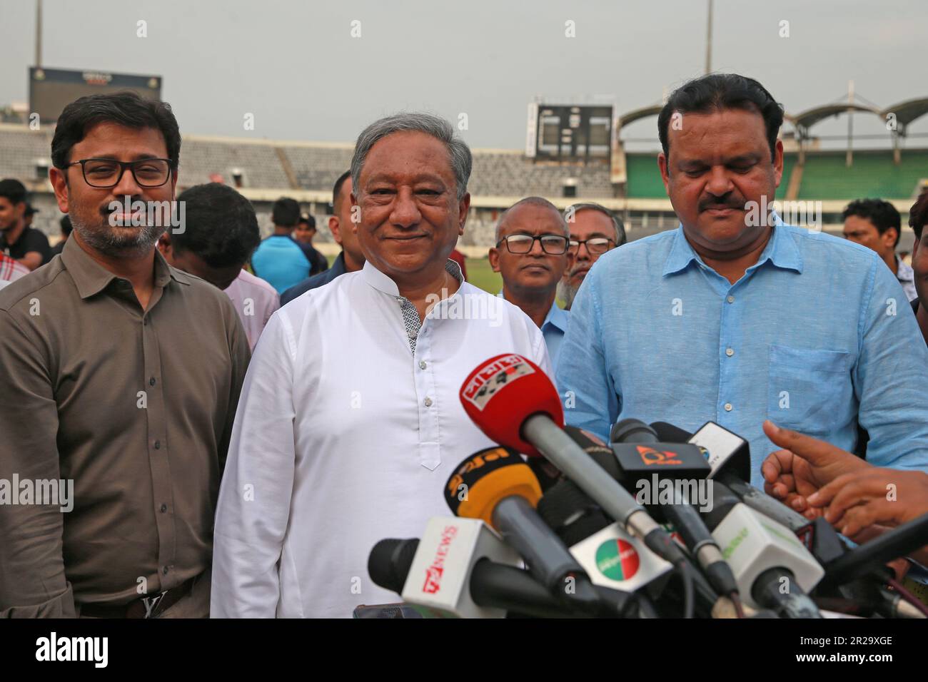 BCB president Nazmul Hasan MP speaks to journalists after prize giving ...