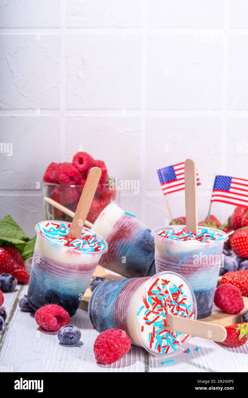 Red, white and blue ice pops. Patriotic USA lollypops ice cream for ...