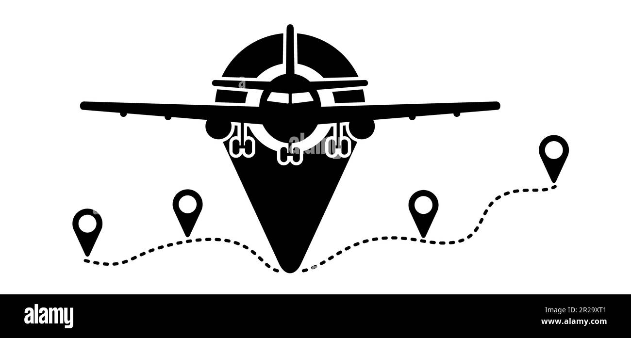 Soaring air plane line path. Take Off airplane, flight route with start ...