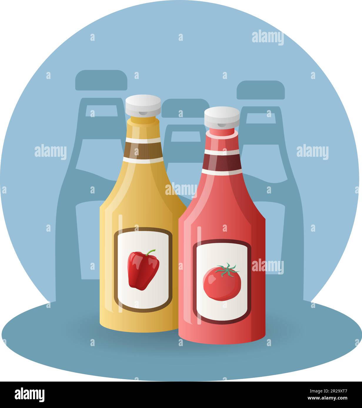 Sauce illustration. Bottle, ketchup, mustard, lid. Editable vector ...
