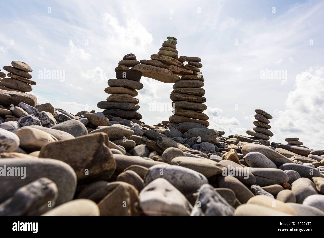 Rock Cairns, Amroth, Wales Cairns are man-made rock piles that are used ...