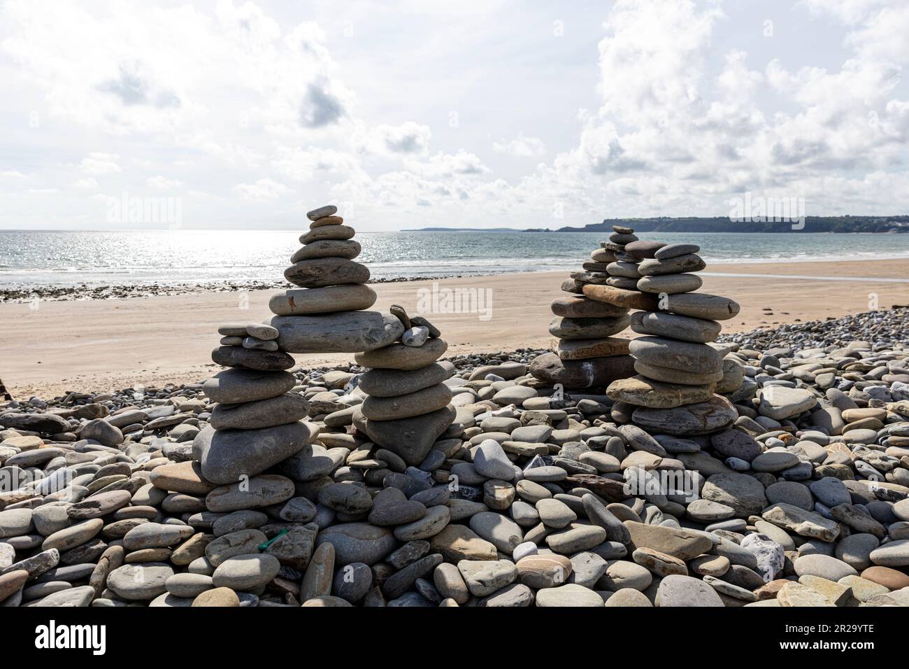 Rock Cairns, Amroth, Wales Cairns are man-made rock piles that are used ...