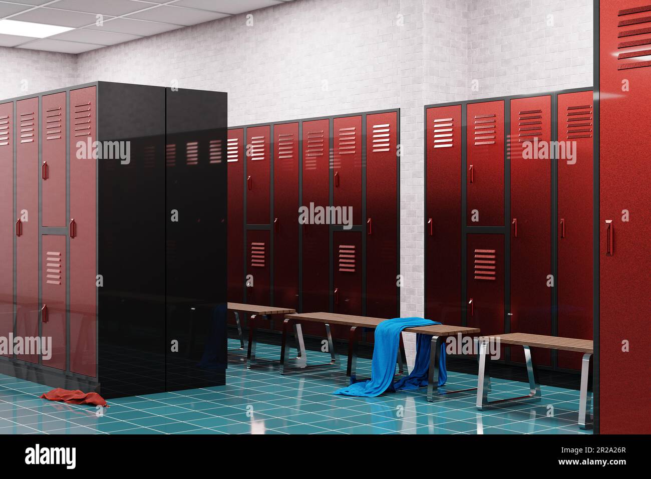 American locker room gym school interior - 3D Illustration Stock Photo ...