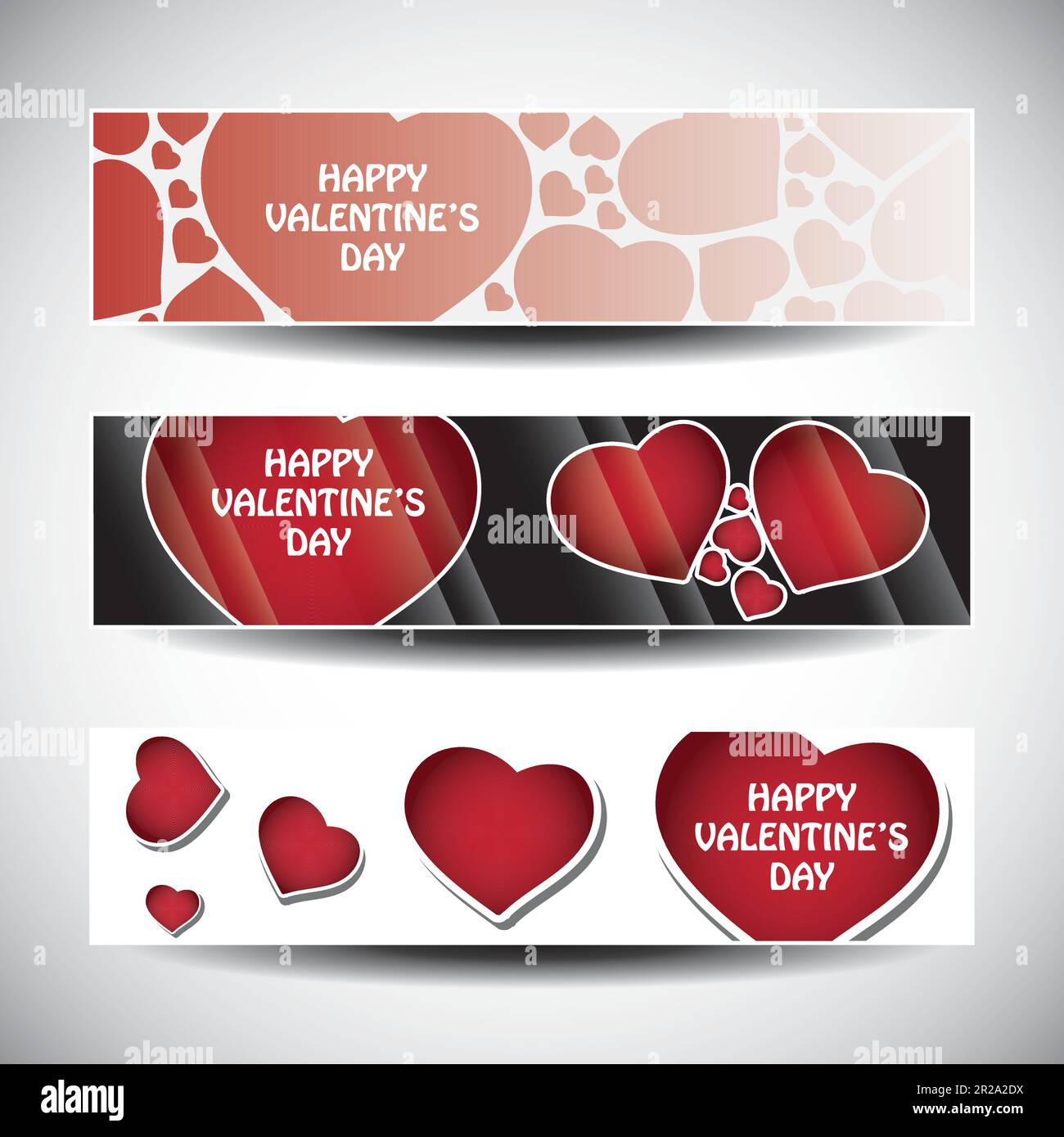 Vector set of three Valentine's Day header design Stock Vector Image ...