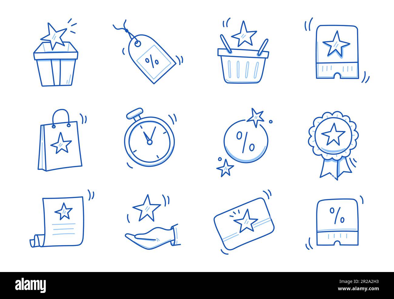 Doodle gift, discount coupon icon set. Hand drawn sketch style bonus ...