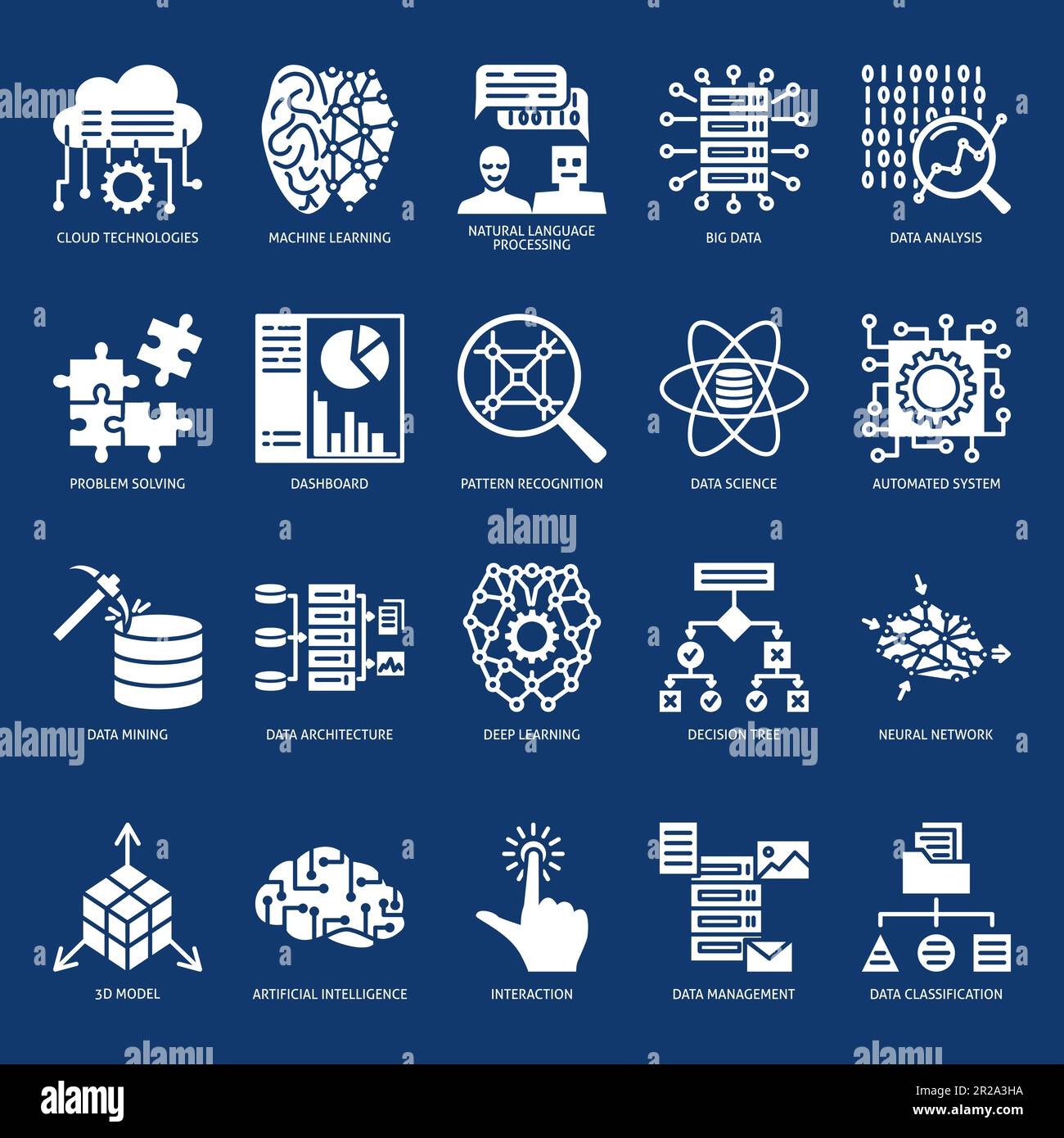 Machine learning icon set in glyph style. Artificial intelligence, data ... Machine learning icon set in glyph style. Artificial intelligence, data ...