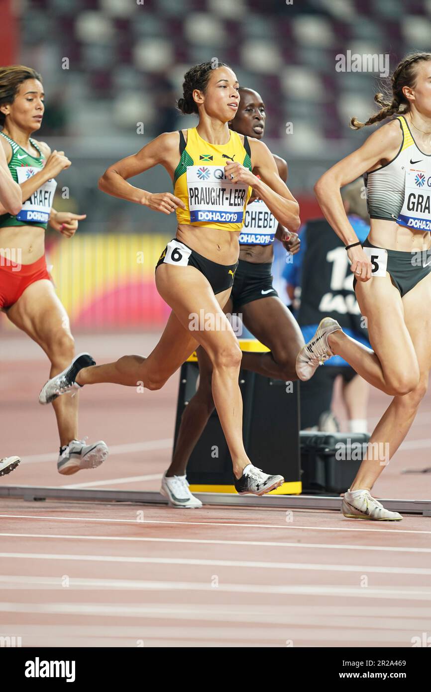 Aisha Praught-Leer running the 1500m at the 2019 World Athletics ...