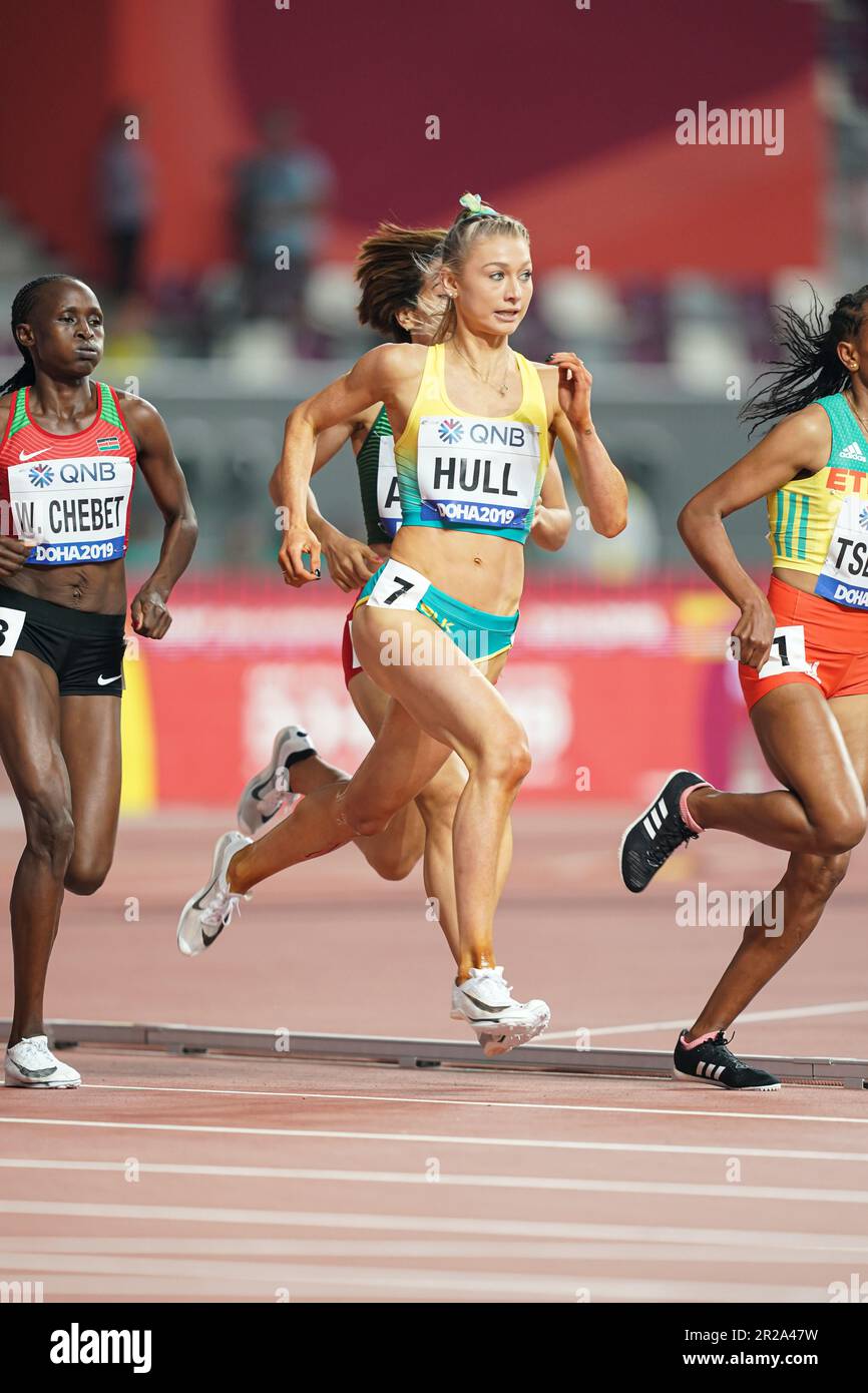 Jessica Hull running the 1500m at the 2019 World Athletics ...