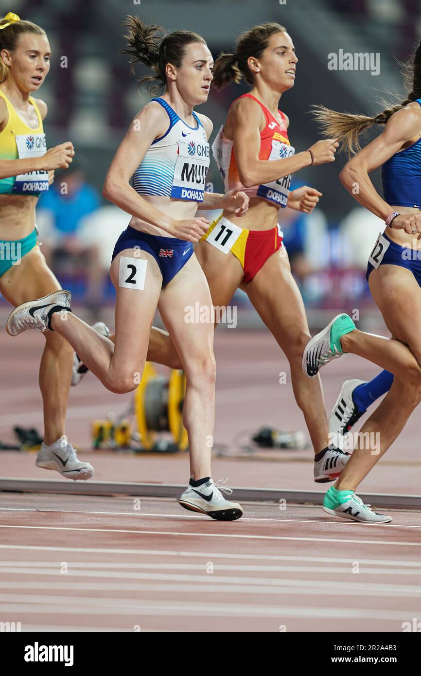 Laura Muir running the 1500m at the 2019 World Athletics Championships ...