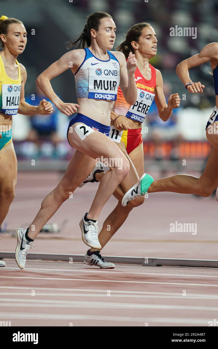 Laura Muir running the 1500m at the 2019 World Athletics Championships ...
