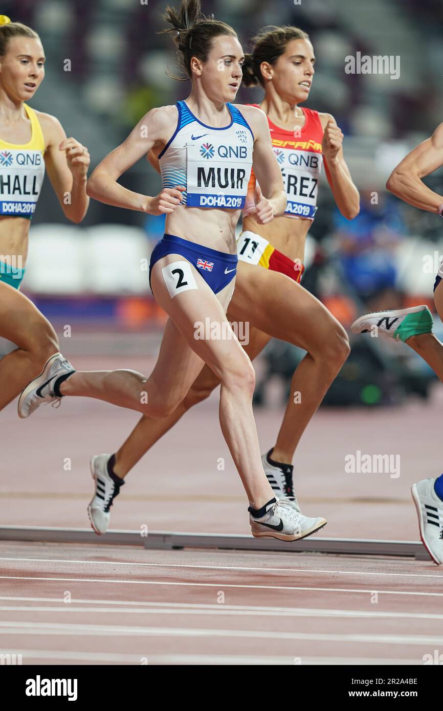 Laura Muir running the 1500m at the 2019 World Athletics Championships ...