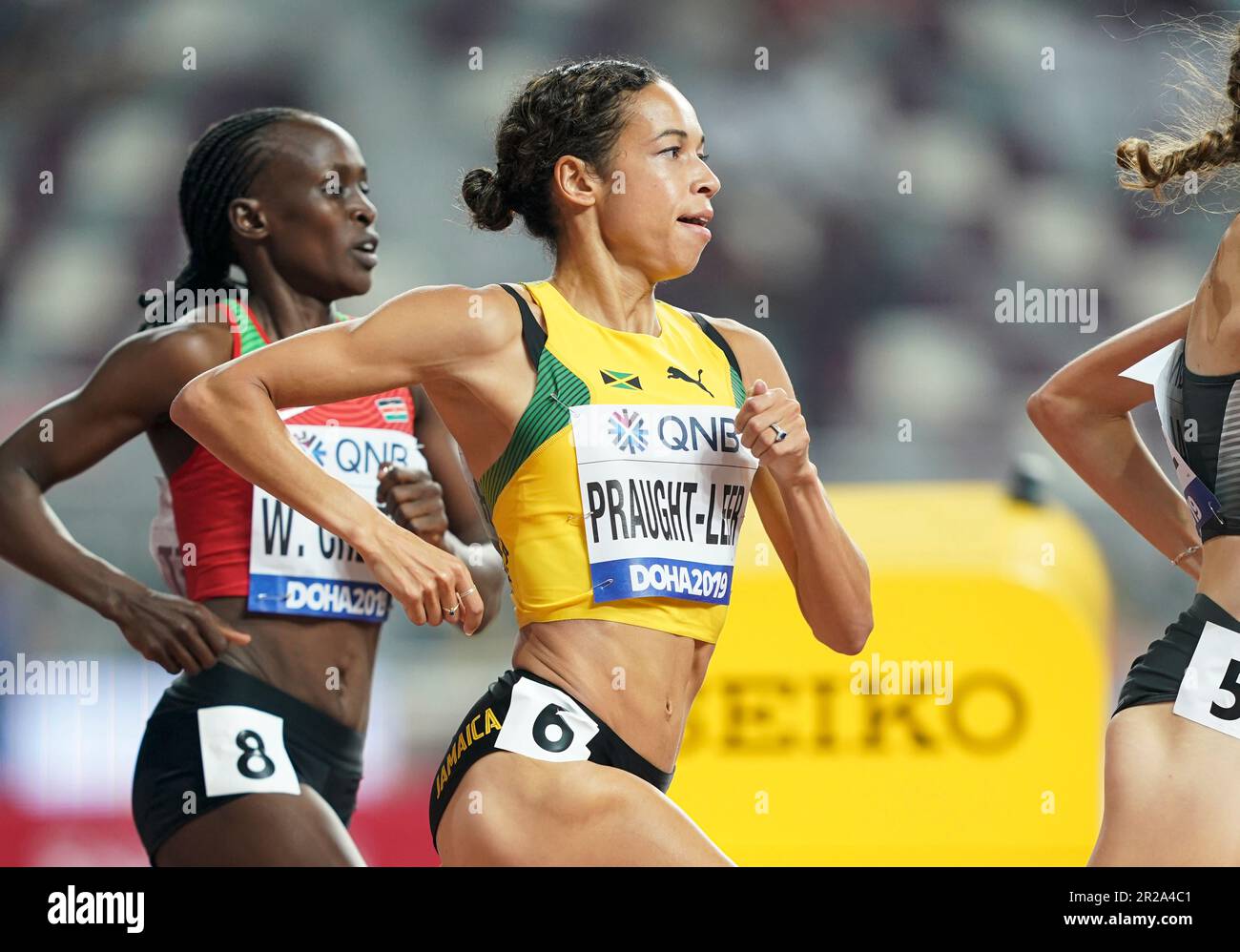 Aisha Praught-Leer running the 1500m at the 2019 World Athletics ...