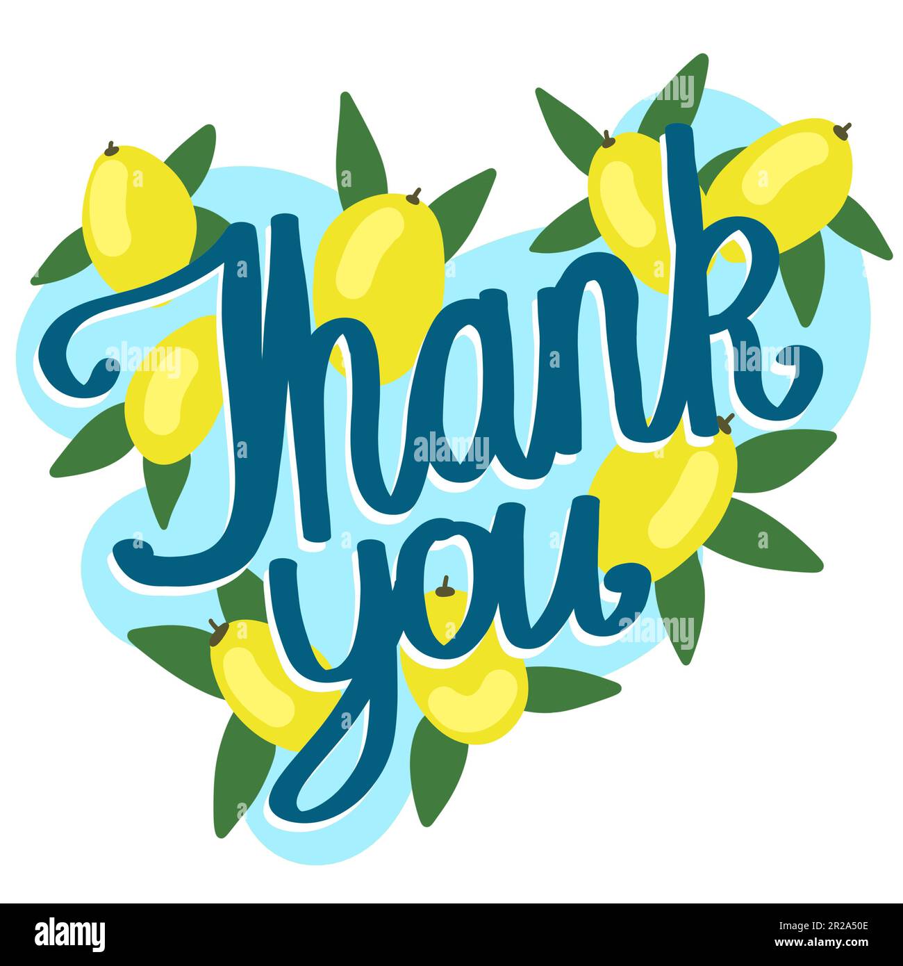 Hand drawn illustration sticker of yellow blue summer lemons thank you ...