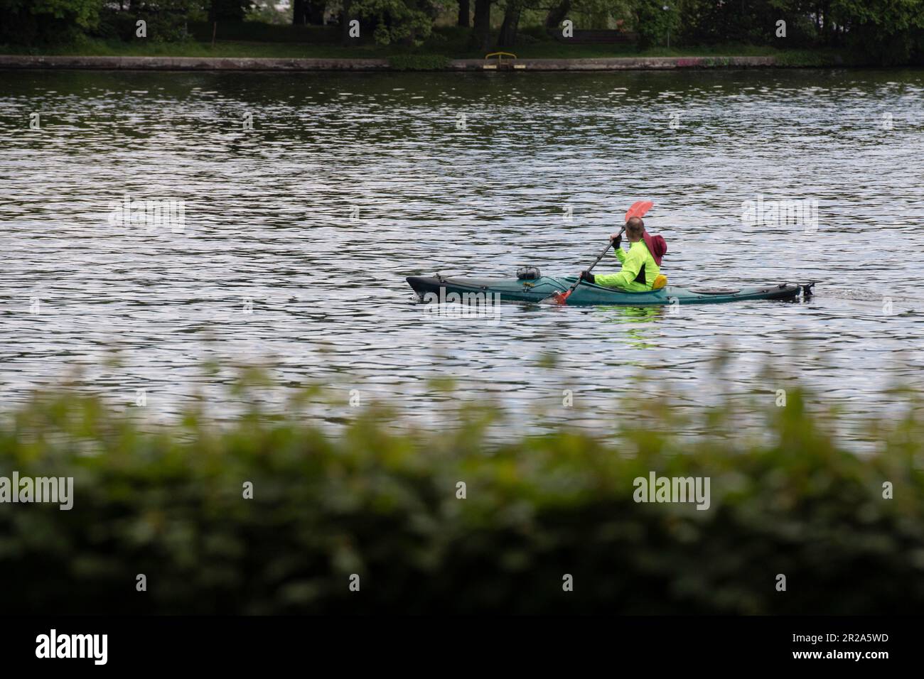 Berlin, Germany. 18th May, 2023. With a kayak the man is on Ascension ...