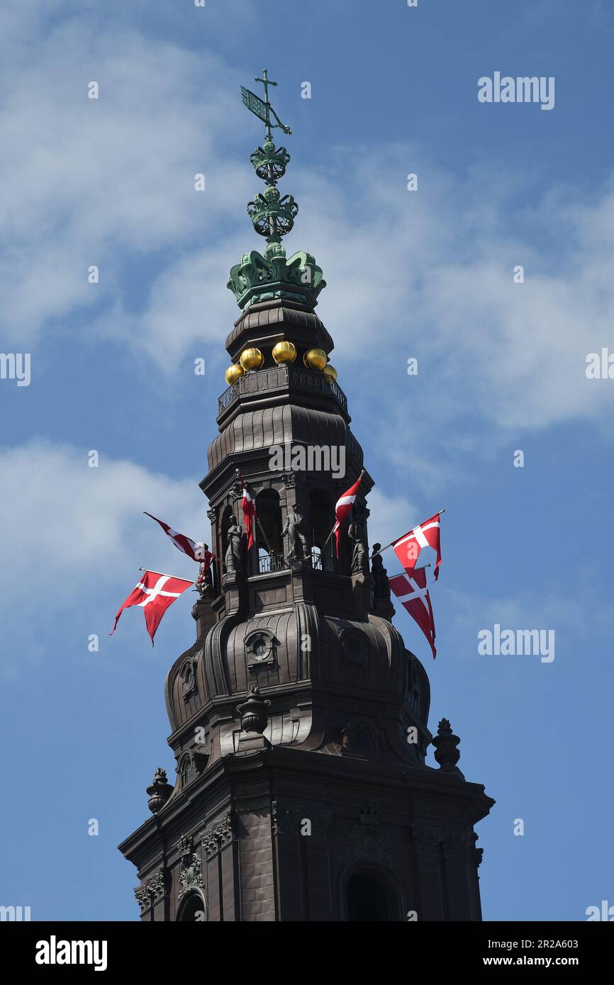 May 18,2023/Dannebrogs or danish flags fly over danish parliament ...