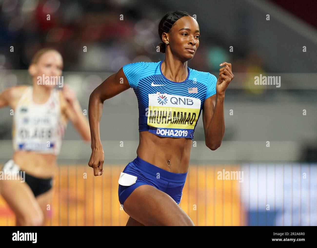 Dalilah MUHAMMAD running the 400m hurdles at the 2019 World Athletics ...