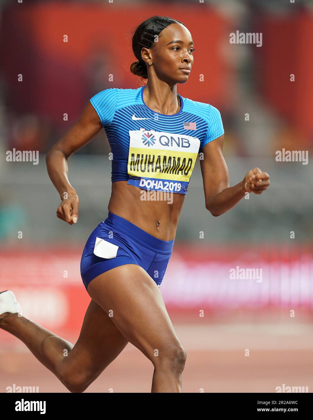 Dalilah MUHAMMAD running the 400m hurdles at the 2019 World Athletics ...
