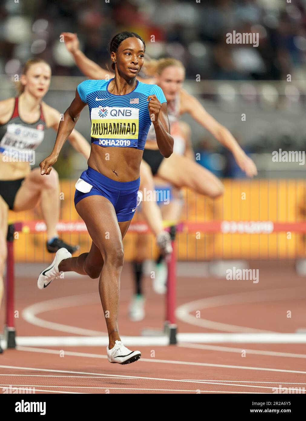 Dalilah MUHAMMAD running the 400m hurdles at the 2019 World Athletics ...
