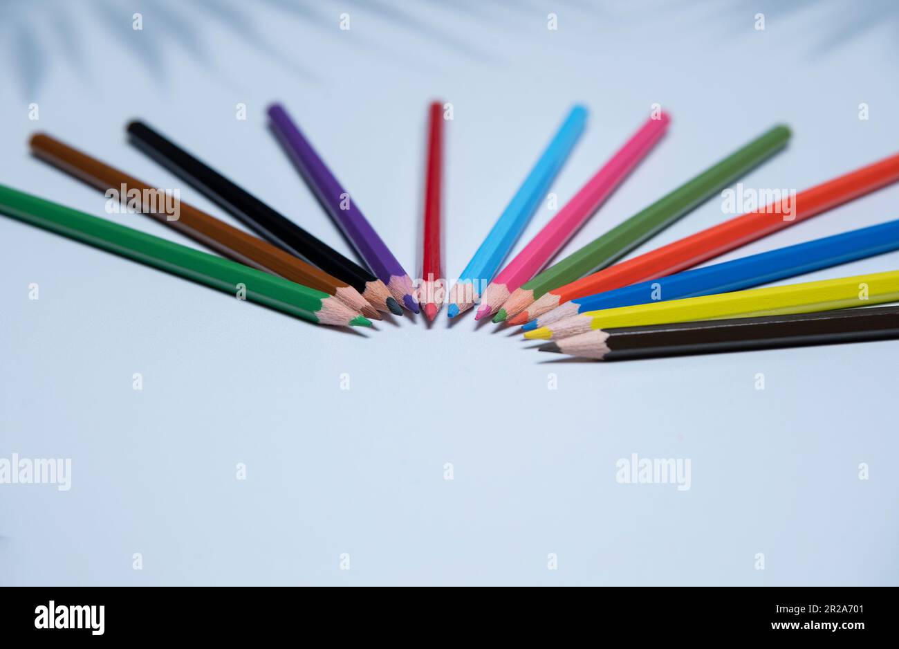 Colored pencils for drawing and coloring, on a white background ...