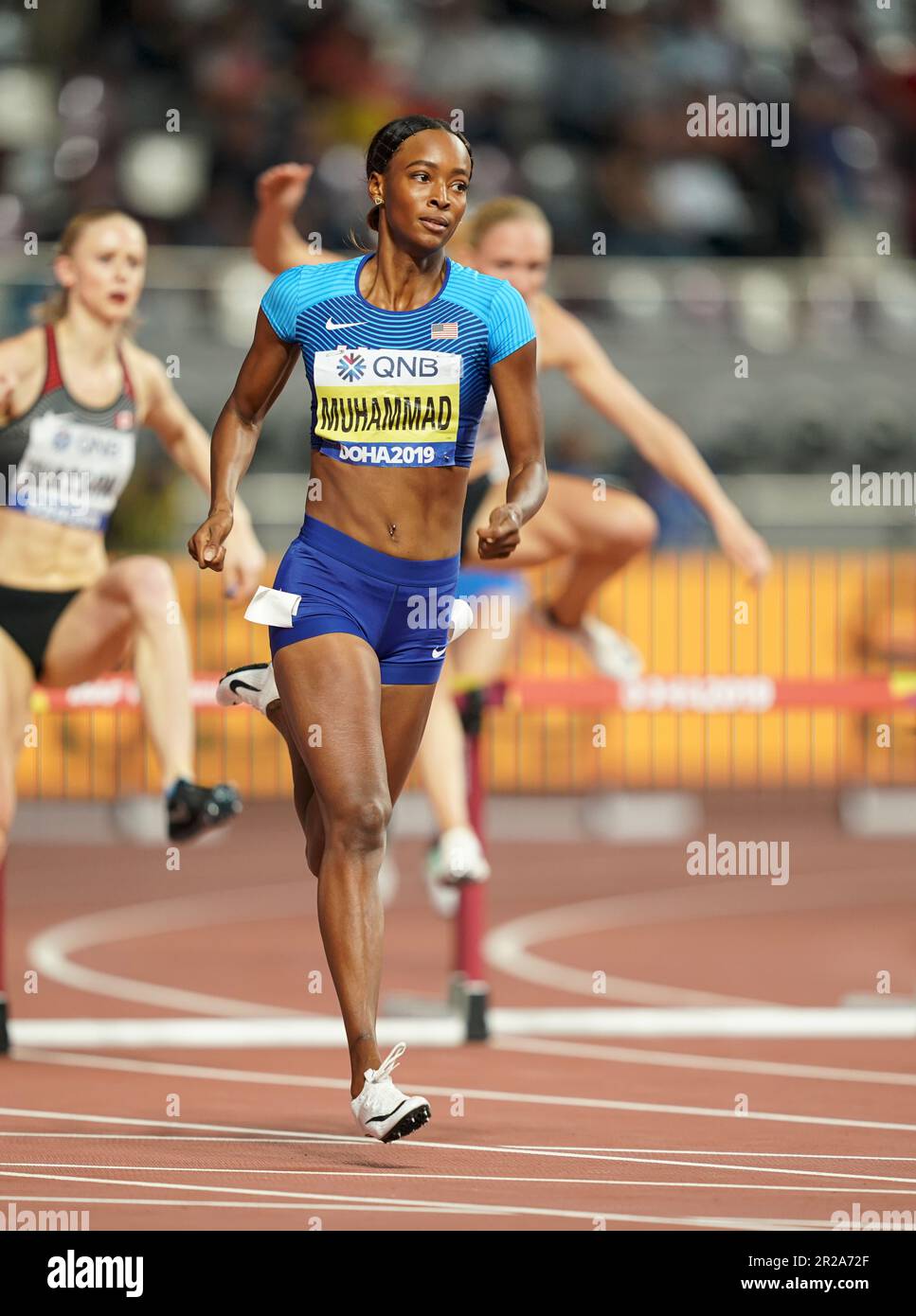 Dalilah MUHAMMAD running the 400m hurdles at the 2019 World Athletics ...