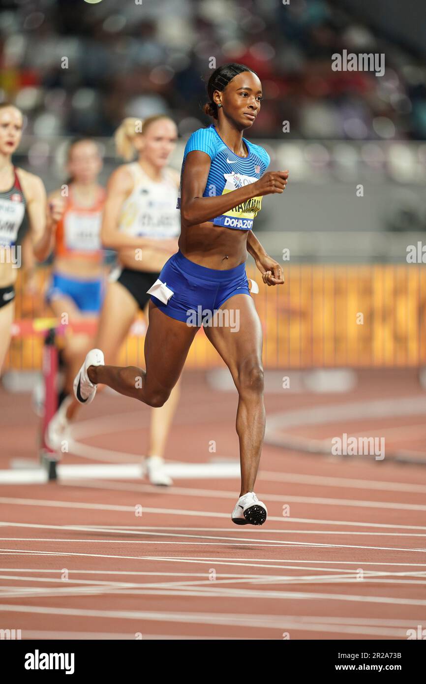 Dalilah MUHAMMAD running the 400m hurdles at the 2019 World Athletics ...